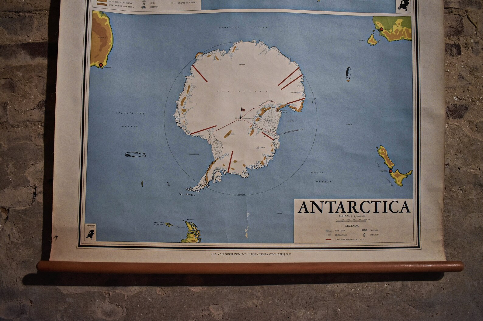 Vintage 60's Dutch Pull Down School Chart Poster Australia & Antarctica ...