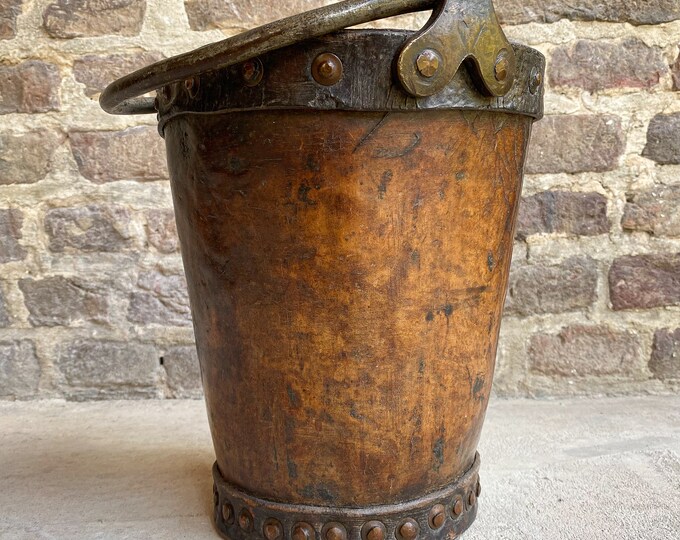 Antique Vintage 1800s 19th Century Leather Fire Sand Bucket Metal ...