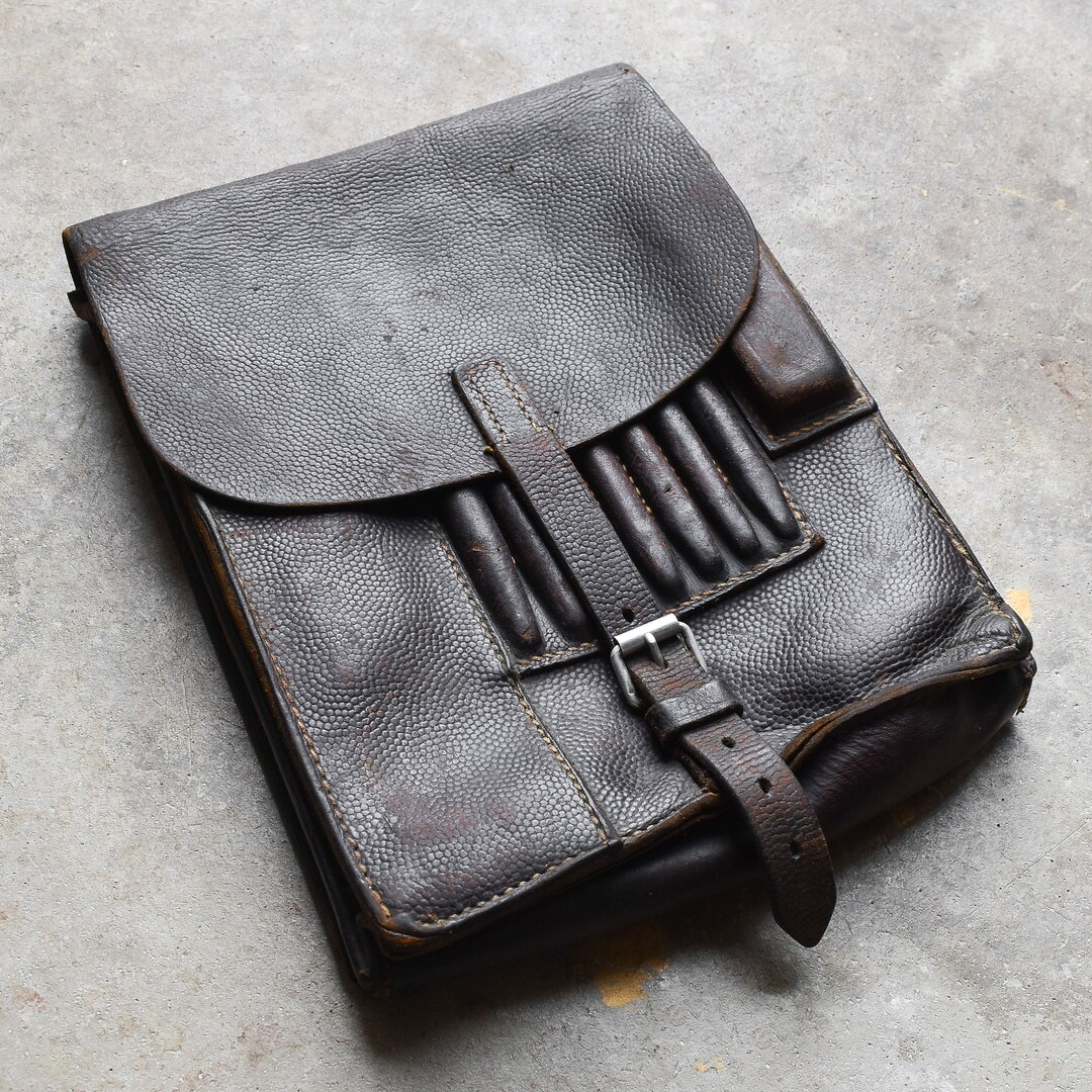 Vintage 40s 1940s WWII Army Military Leather Map Bag Pouch Gear Brown ...