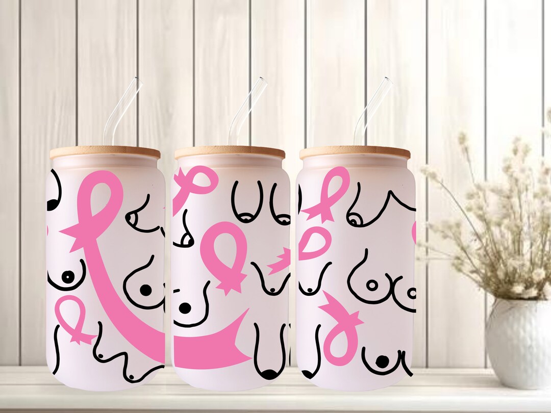 16oz Glass Cup | Breast Cancer Awareness | Pink Ribbon | Save the Tatas ...