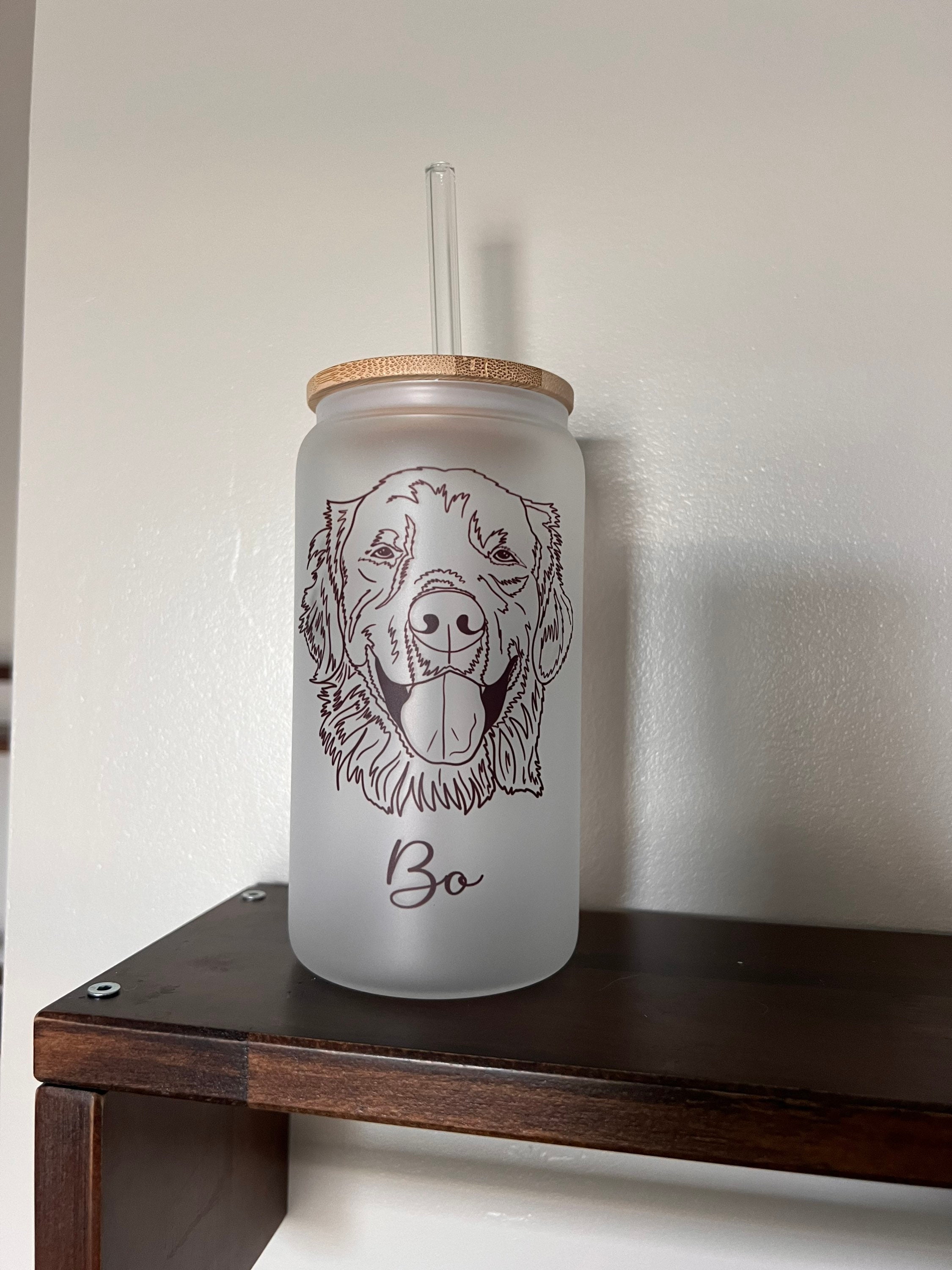 Dog Sketch Glass Cup, Dog Glass, Memorial for Pet, Pet Lover, Dog Lover ...