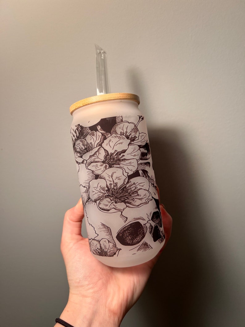 Floral Skulls Glass Cup - Etsy