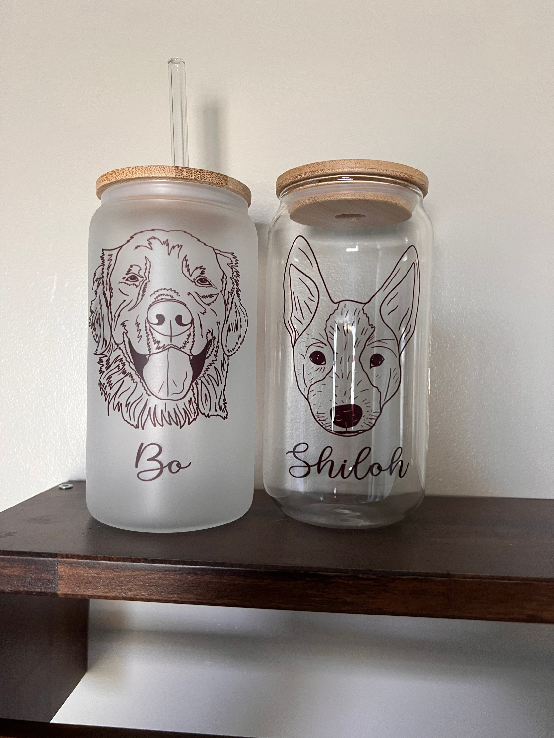 Dog Sketch Glass Cup, Dog Glass, Memorial for Pet, Pet Lover, Dog Lover ...