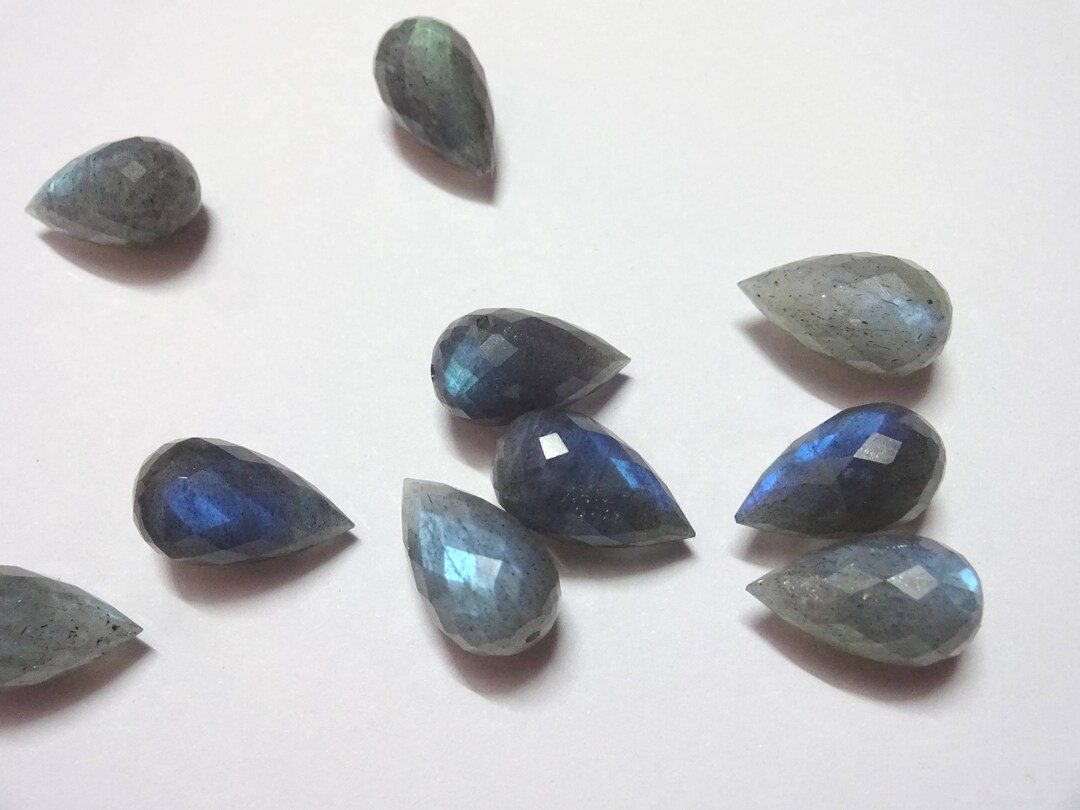 AAA Labradorite Briolettes: 5 Pairs Faceted Inverted Teardrops (9x16 Mm ...