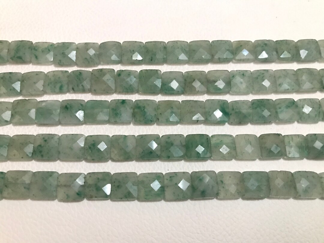 AAA Grade GREEN Spotted JADE Faceted Square Shape Briolette Beads, Size ...