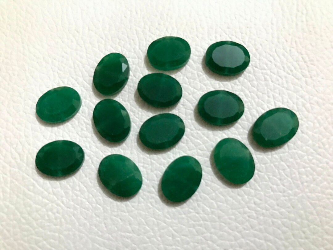 10 Pieces AAA Grade GREEN JADE One Side Faceted Oval Shape Disk Beads ...