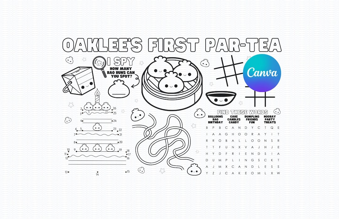 Editable Dumpling Party Coloring Placemat | Printable Games Page | Bao ...
