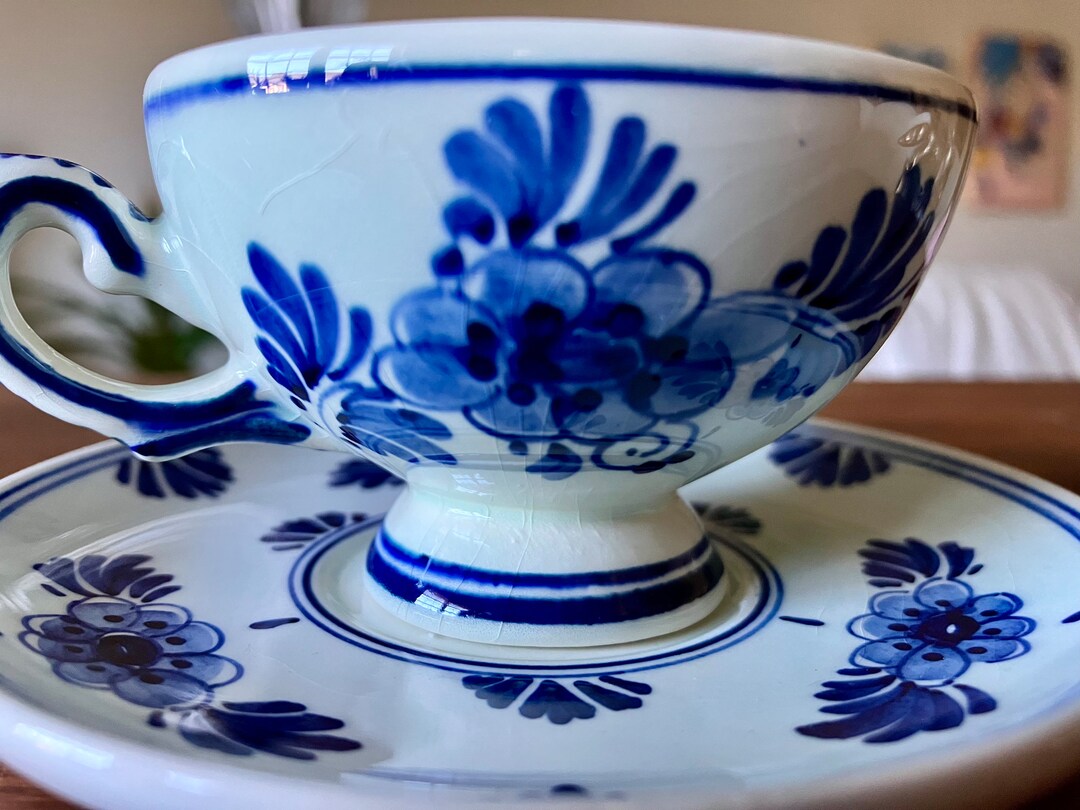 Vintage Blue Delft Cup and Saucer - Etsy