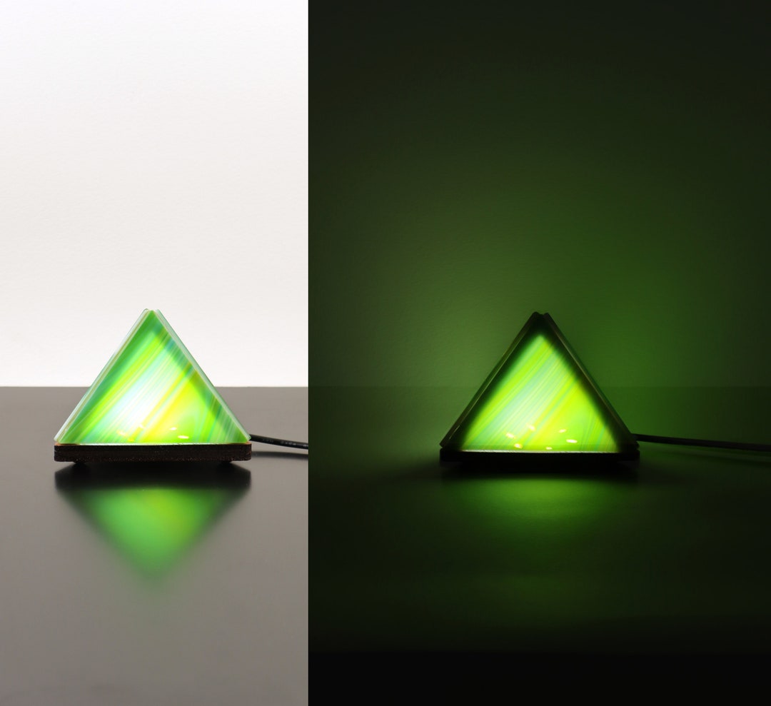 Stained Glass Pyramid Lamp Mixed Green USB Powered Dimmable LED Accent ...