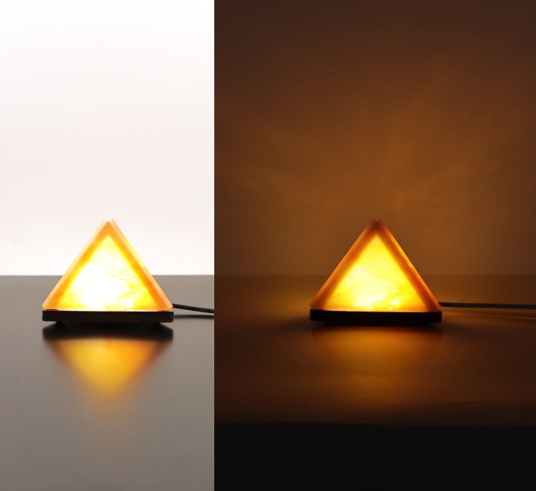 Stained Glass Pyramid Lamp Gold USB Powered Dimmable LED Accent Light ...