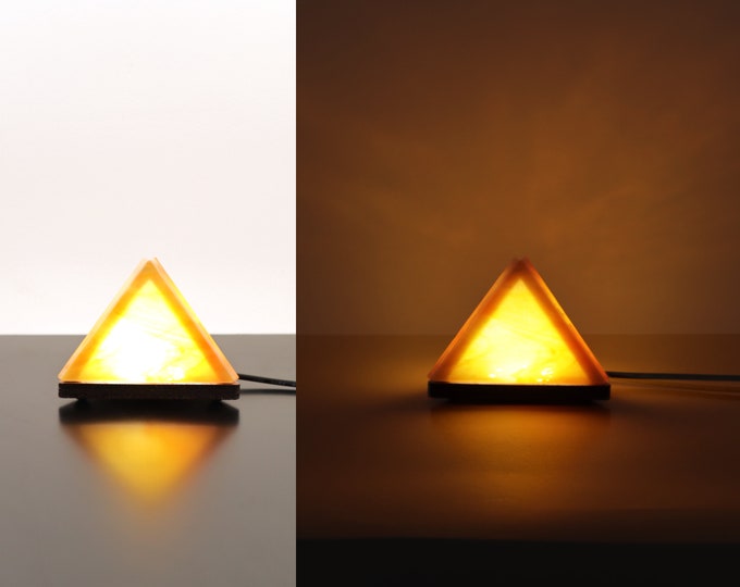Stained Glass Pyramid Lamp | Gold | USB Powered Dimmable LED Accent ...