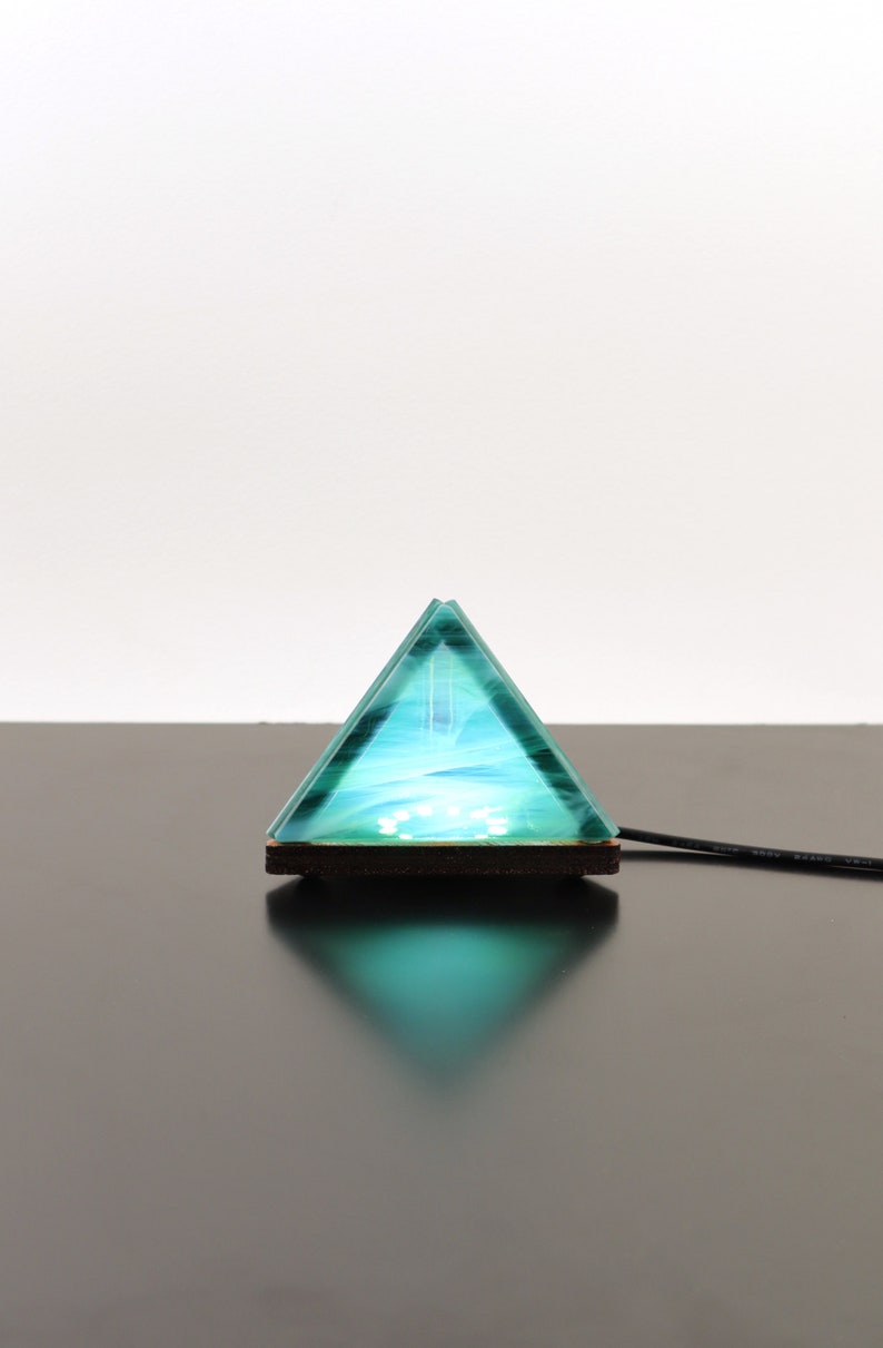 Stained Glass Pyramid Lamp Teal Wisp USB Powered Dimmable - Etsy