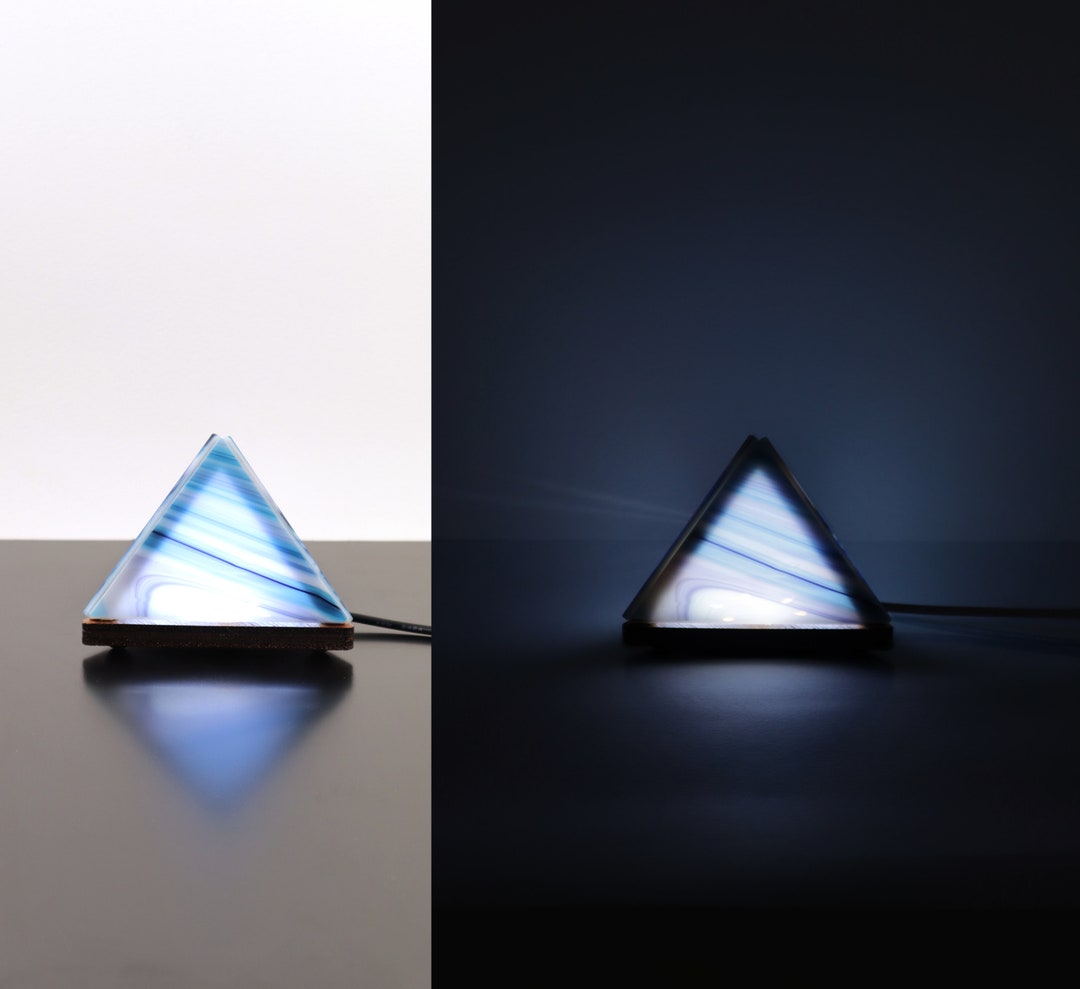 Stained Glass Pyramid Lamp Mixed Blue USB Powered Dimmable LED Accent ...