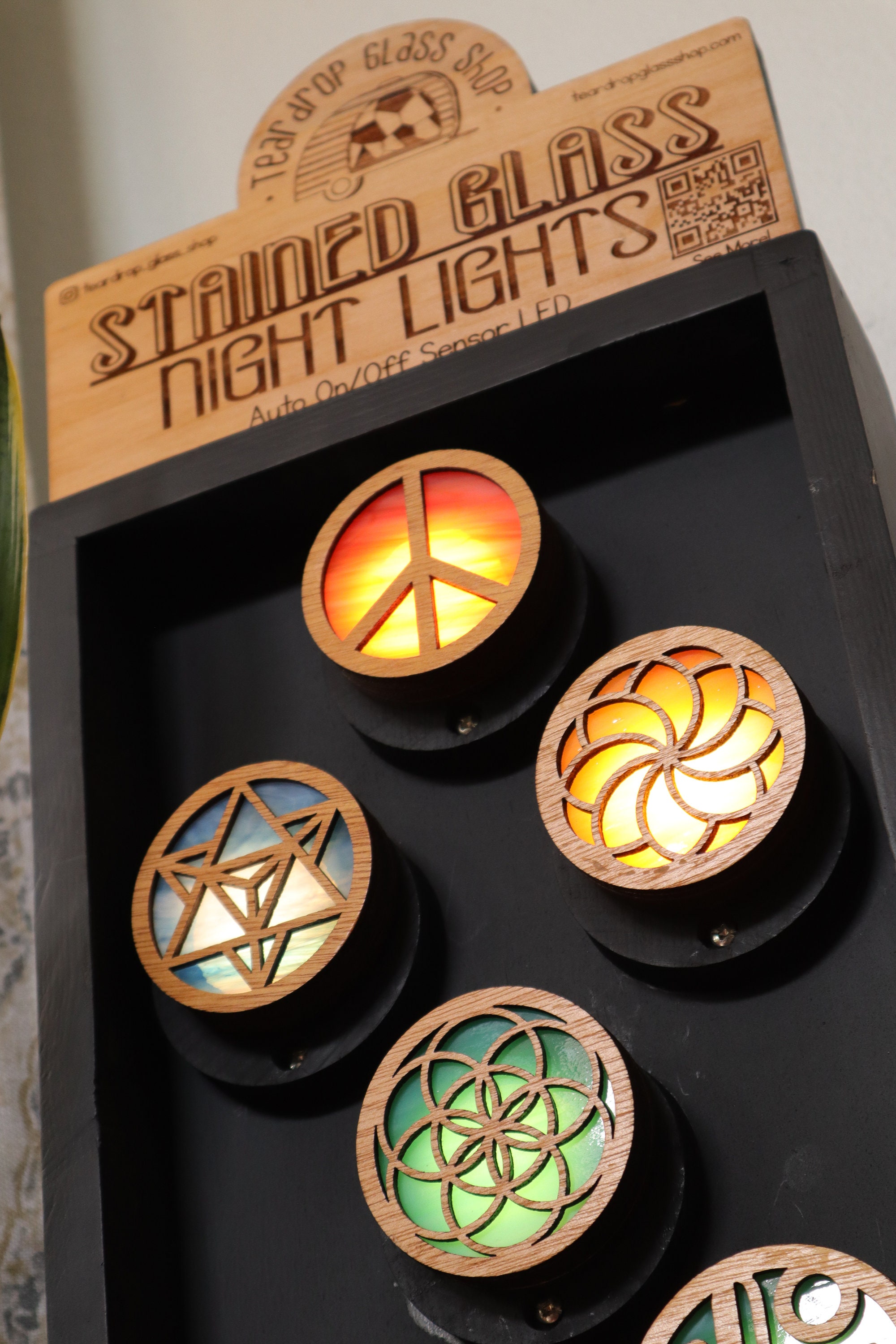 Peace Sign Stained Glass Night Light Auto Darkness Sensing | Etsy