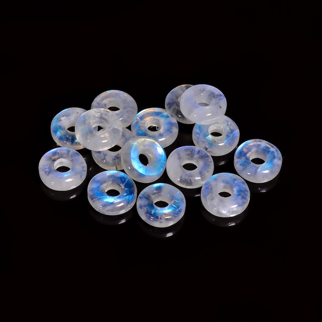 Blue Flash Rainbow Moonstone Donut Beads, 12 Mm Blue Flashy Cabochon ...