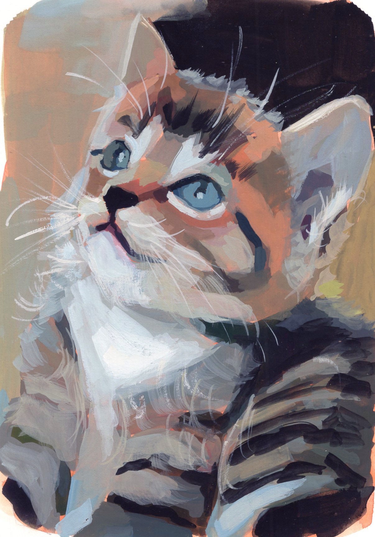 ORIGINAL Gouache CAT painting colorful portrait living room | Etsy