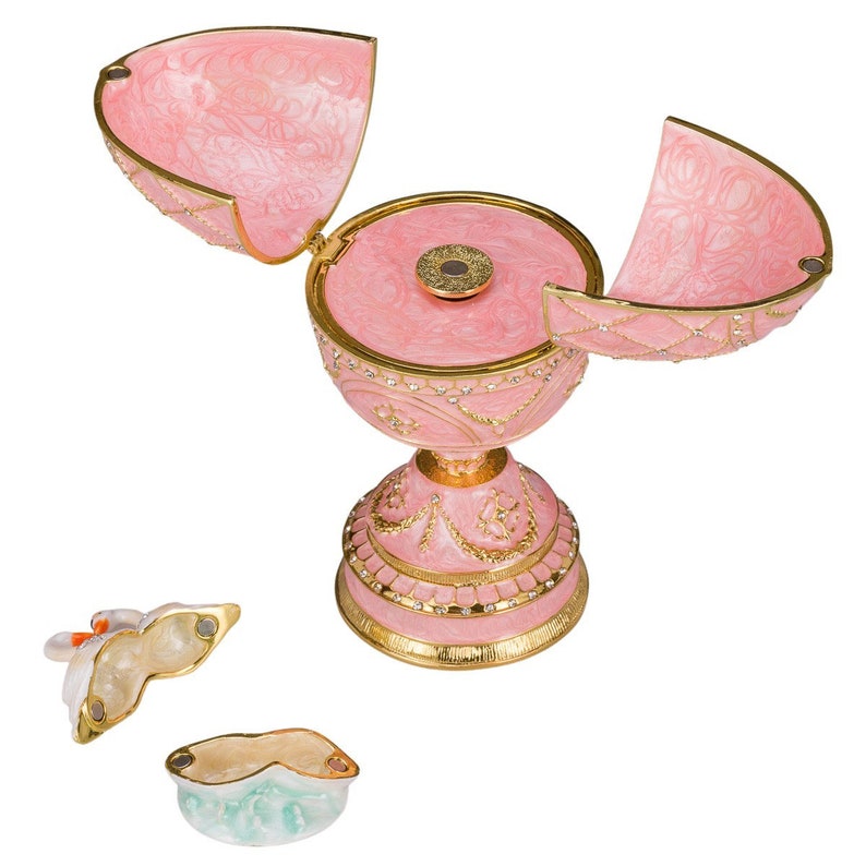 Faberge Style Egg Music Box Trinket Jewel Box With Two Swans 6.8'' (17 ...