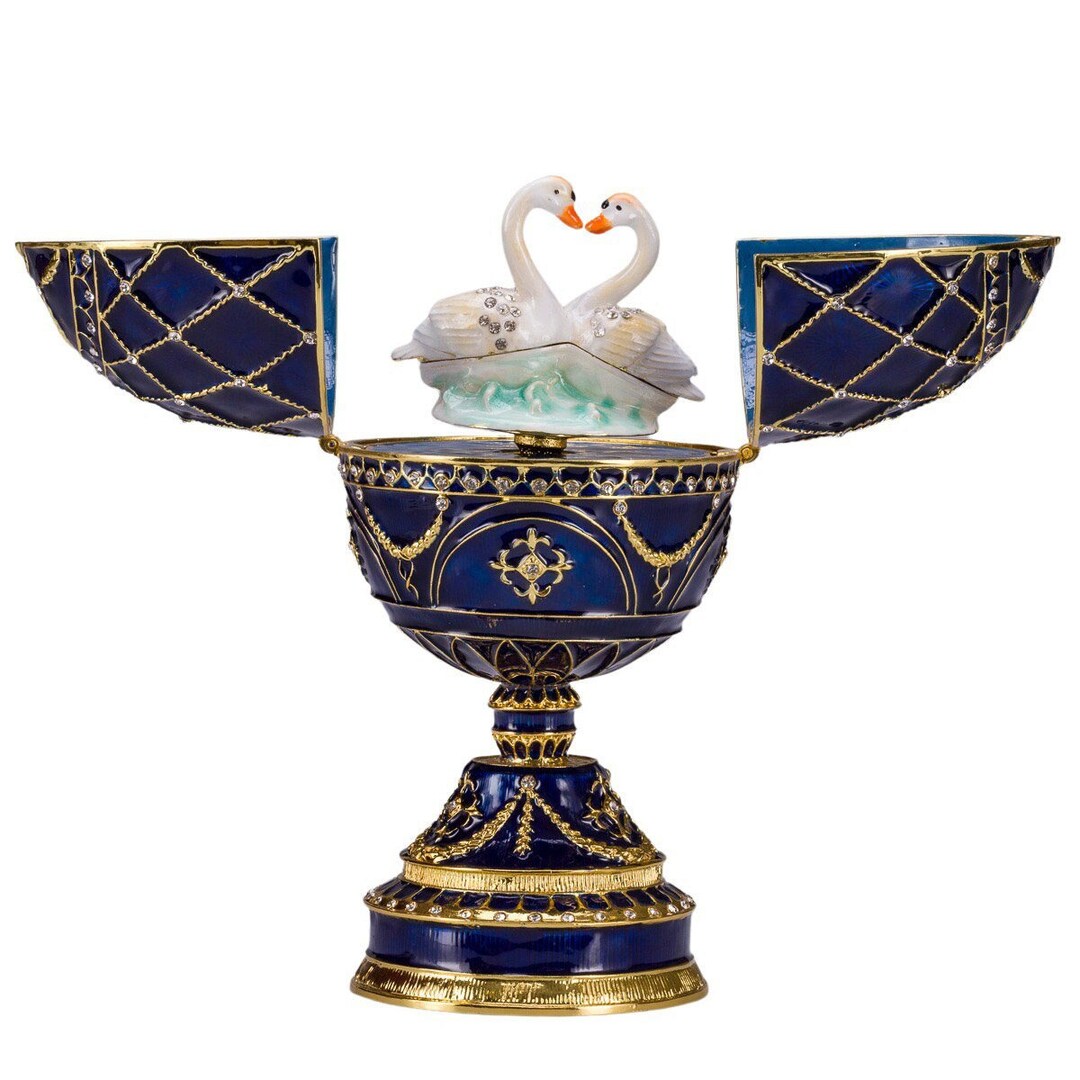 Faberge Style Egg Music Box Trinket Jewel Box With Two Swans 6.8'' (17 ...