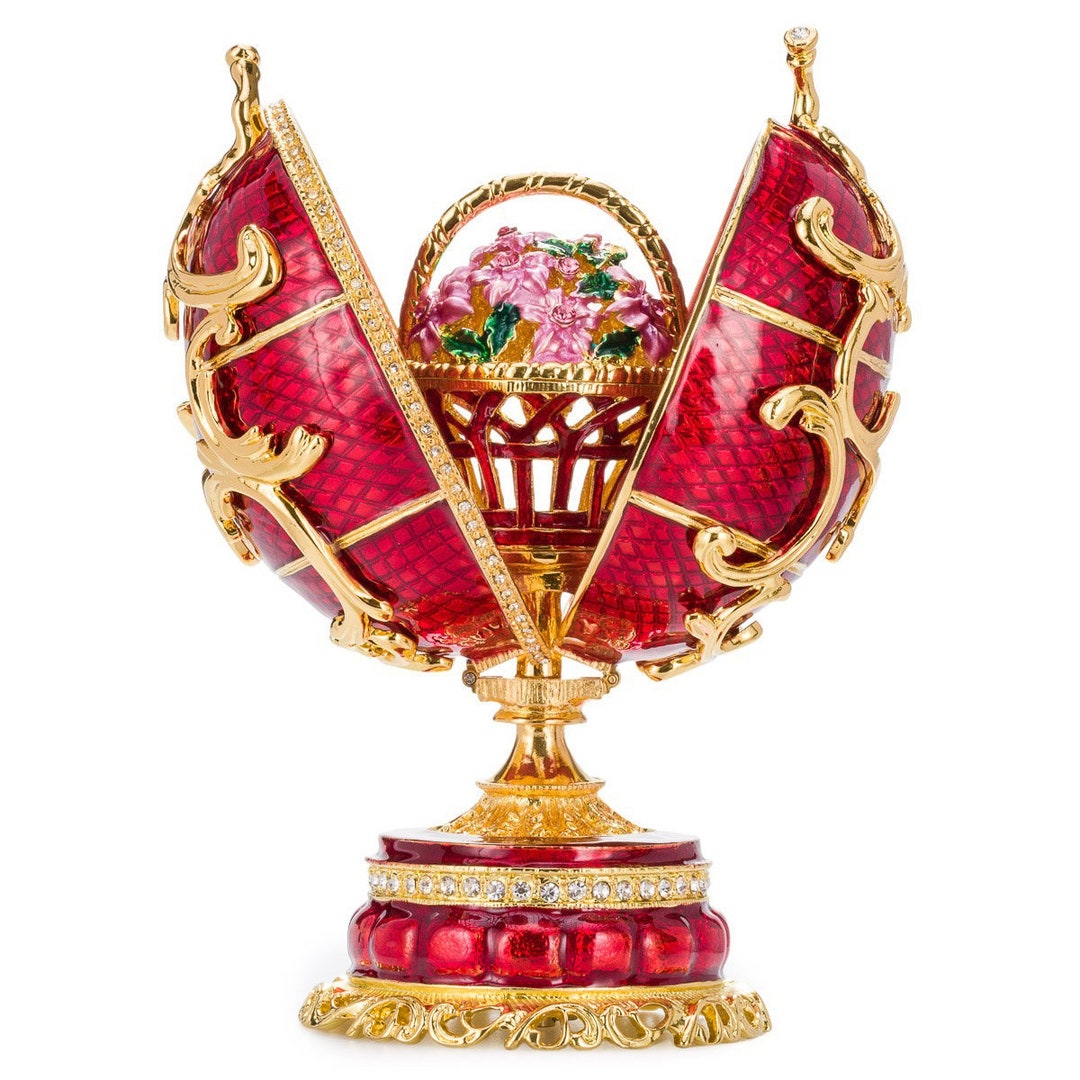 Faberge Style Spring Flowers Egg Music Box Trinket Jewel Box With ...