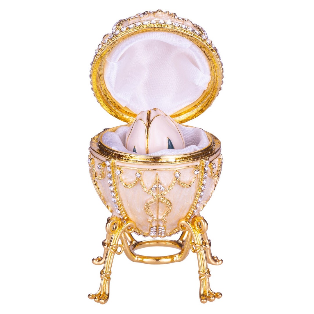 Faberge Style Rosebud Egg Trinket Jewel Box With Flower and Pendant 3.8 ...