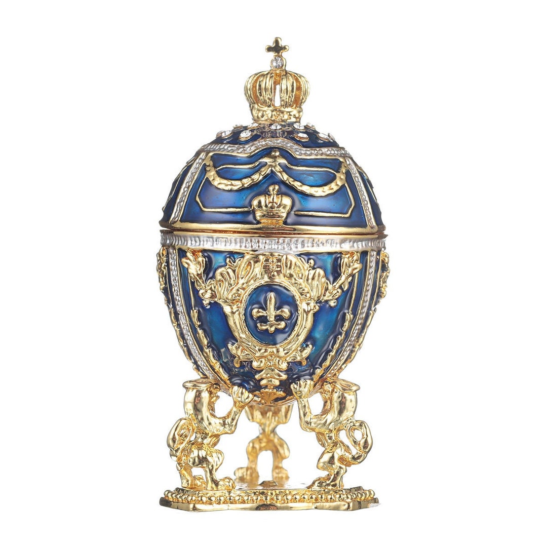 Faberge Style Egg Trinket Jewel Box With Lions and Imperial Crown 3 ...