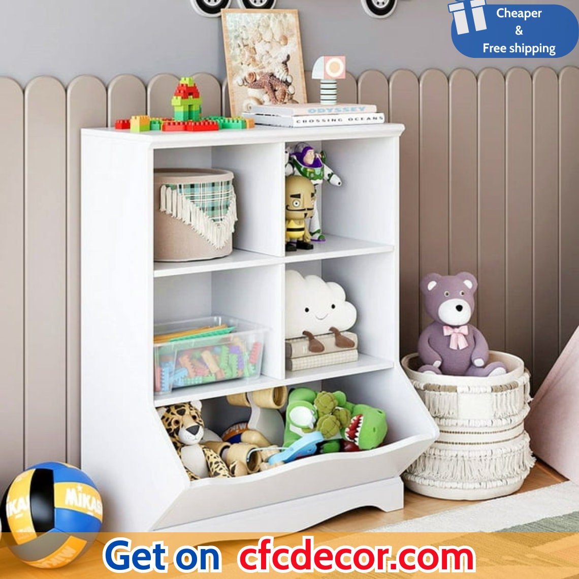 Kid's Cubby Toy Storage Cabinet, Wood Toy Organizer of 5 Bins, Children ...
