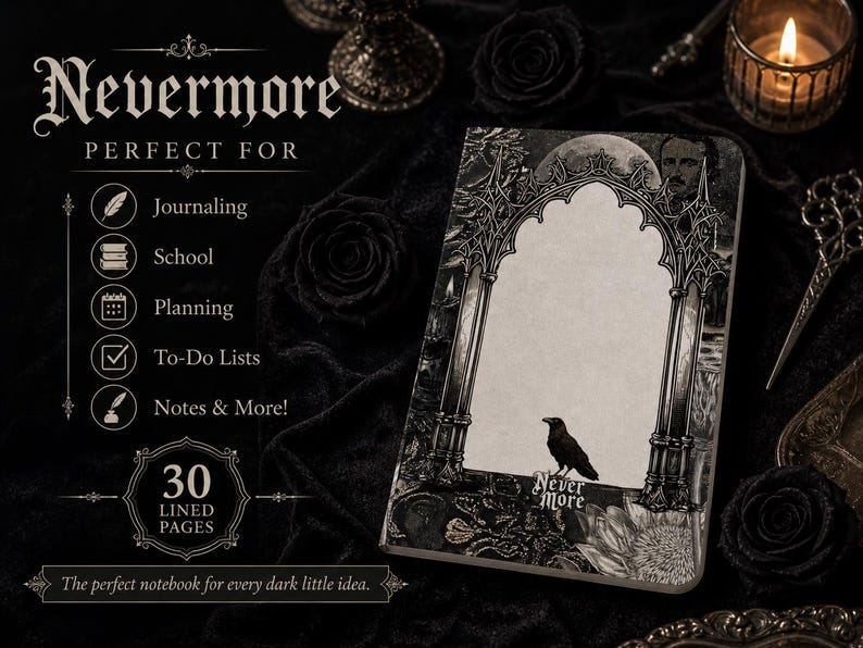 Gothic Raven Notebook, 5.5 X 8.5 Lined Journal, Gold Glitter Cover - Etsy