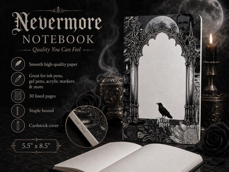 Gothic Raven Notebook, 5.5 X 8.5 Lined Journal, Gold Glitter Cover - Etsy