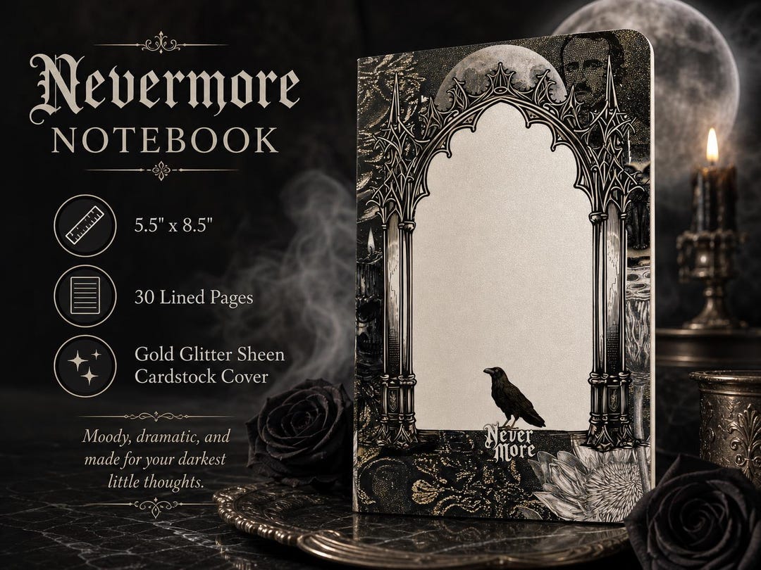 Gothic Raven Notebook, 5.5 X 8.5 Lined Journal, Gold Glitter Cover - Etsy
