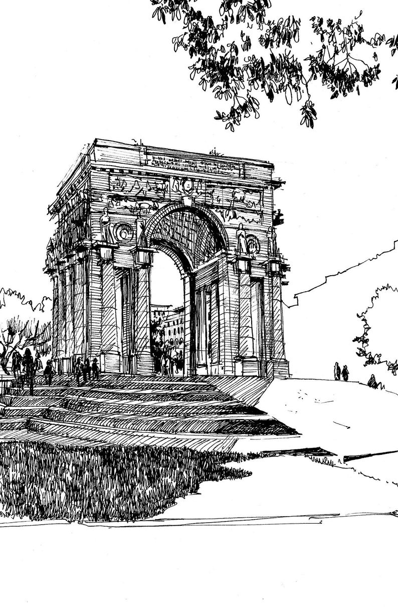 Drawing Piazza Della Vittoria Genoa Tableau Genoa - Etsy