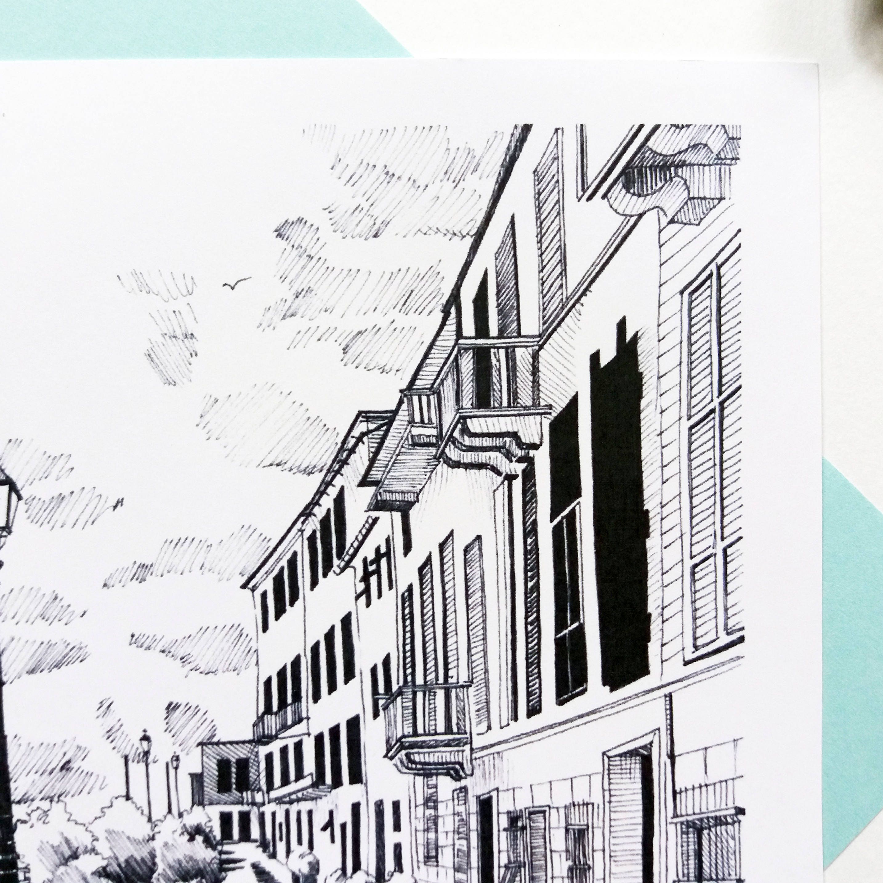 Postcard Genoa Card Italy Hand Drawing Fishing Village - Etsy