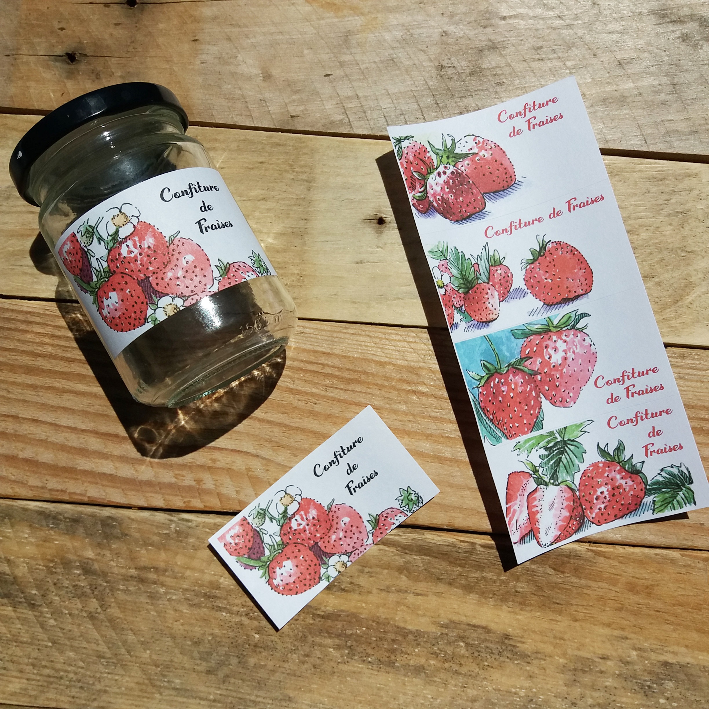 Etiquettes confiture fraise, stickers fait main, autocollant aquarelle ...