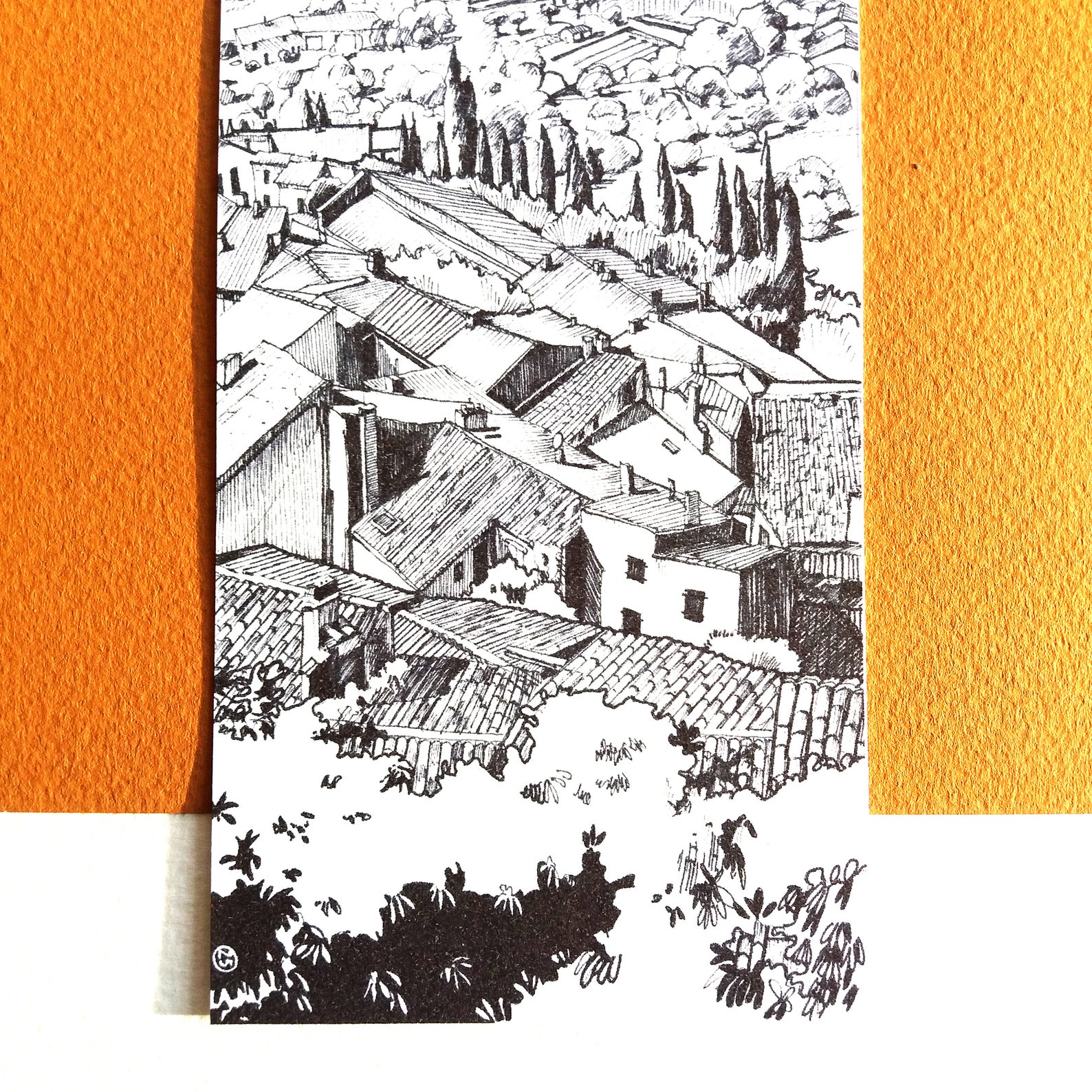 Faience, Provence Landscape Drawing, Map Postcard Fayence Illustration ...