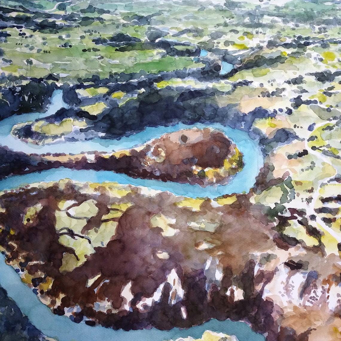 Aquarelle originale grand format fresque paysage tableau - Etsy France