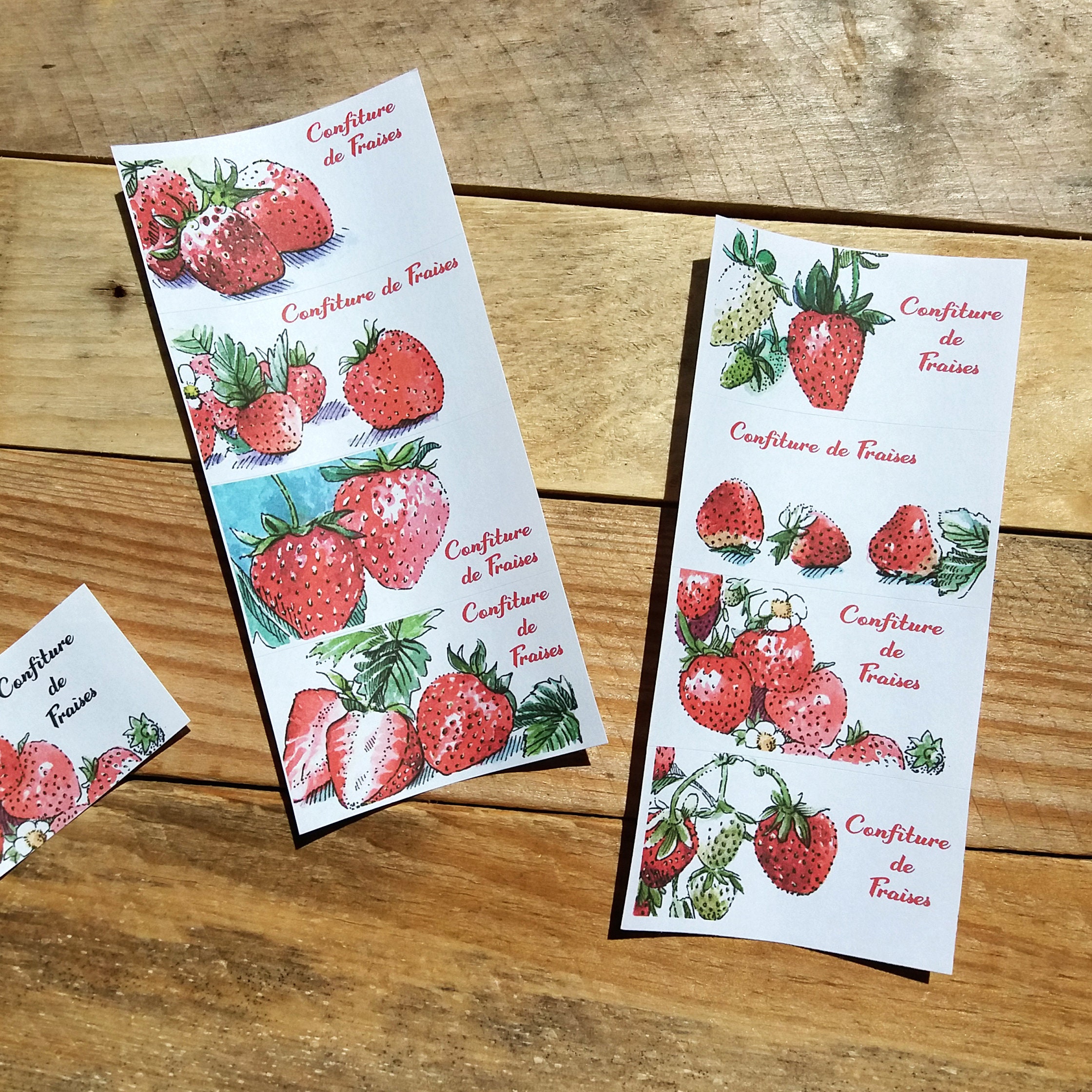 Etiquettes confiture fraise, stickers fait main, autocollant aquarelle ...