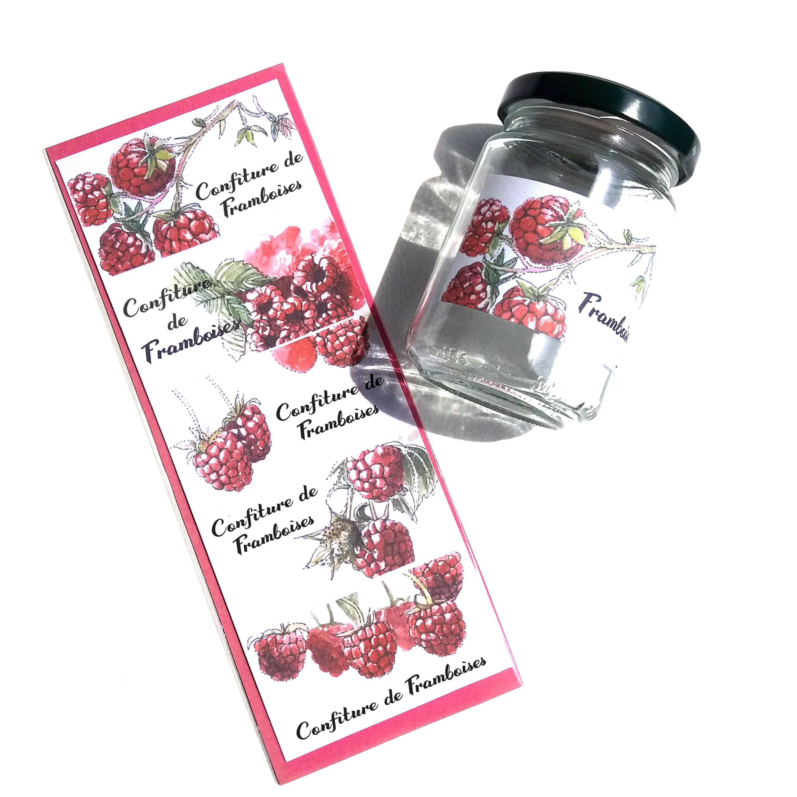 Etiquettes confitures framboises, stickers fait main, autocollant ...