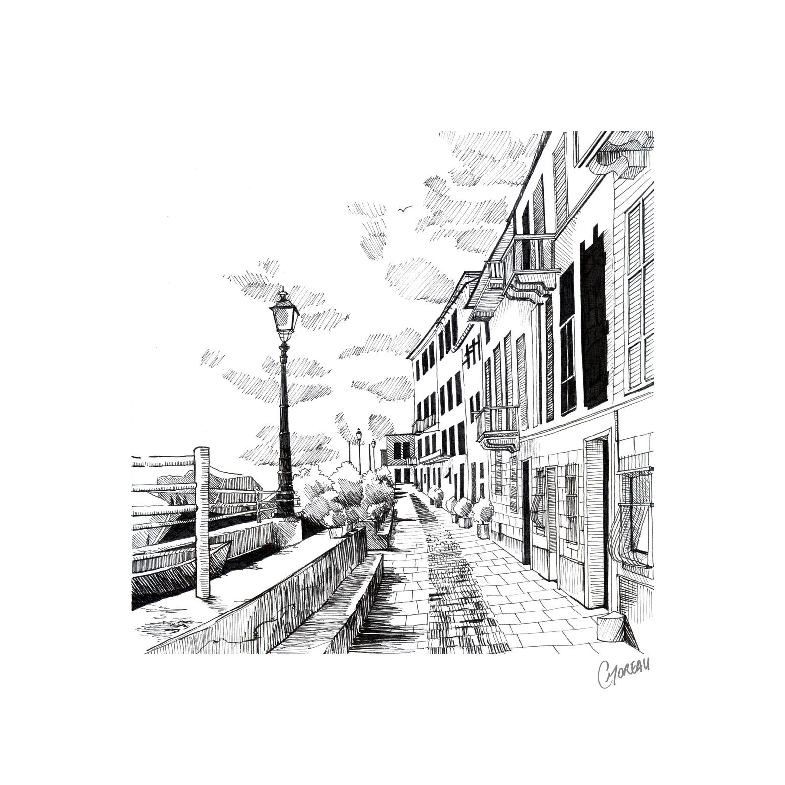 Postcard Genoa Card Italy Hand Drawing Fishing Village - Etsy