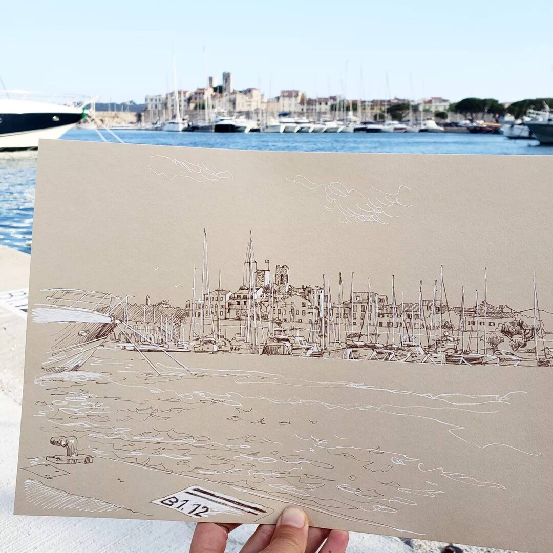 Port Antibes Drawing, Architecture Illustration, Boat Ink Drawing ...