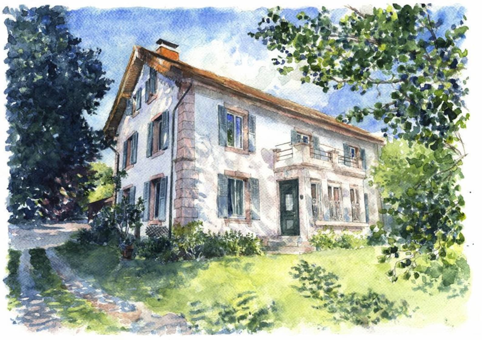 Portrait de maison personnalisé, Dessin architecture unique ...