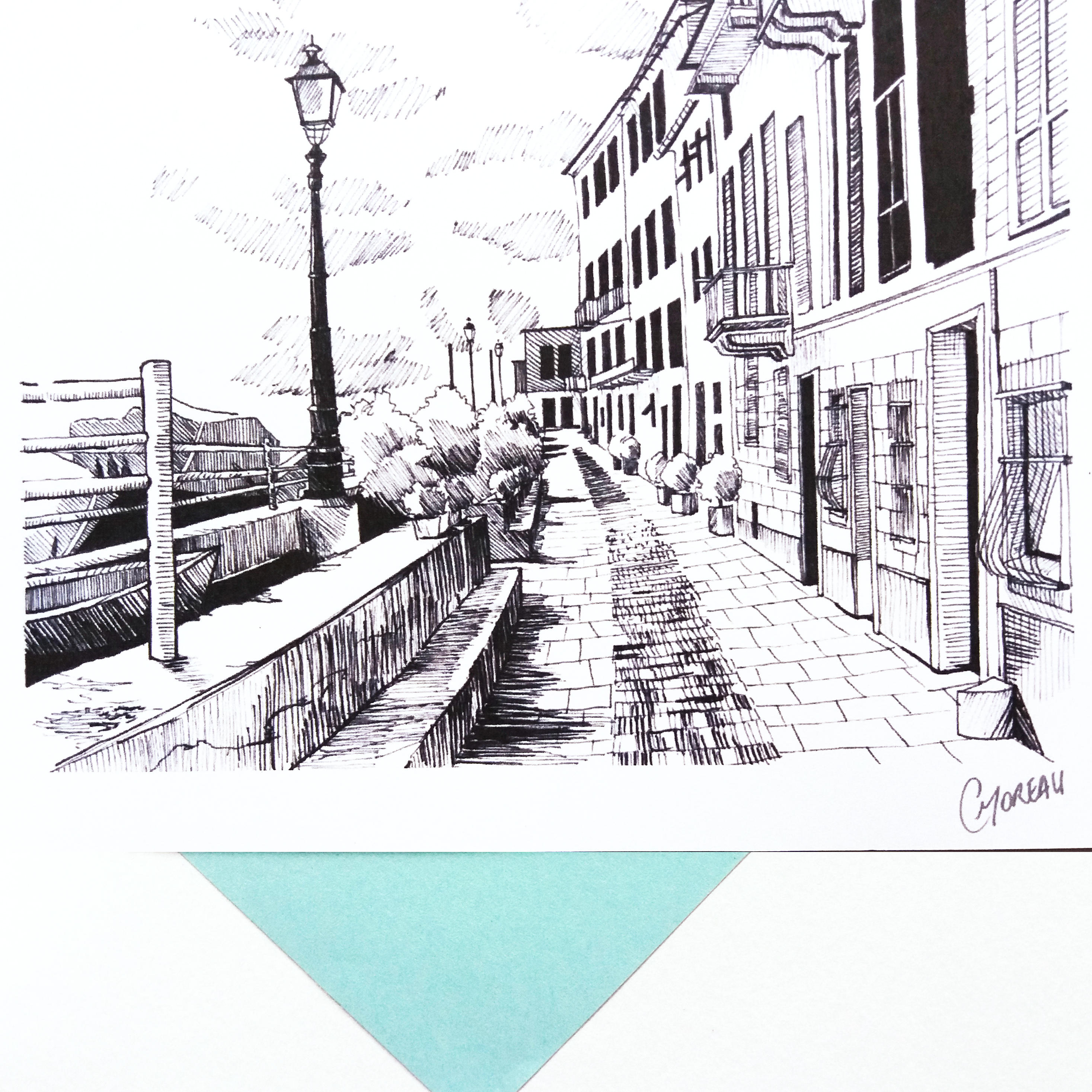 Postcard Genoa Card Italy Hand Drawing Fishing Village - Etsy