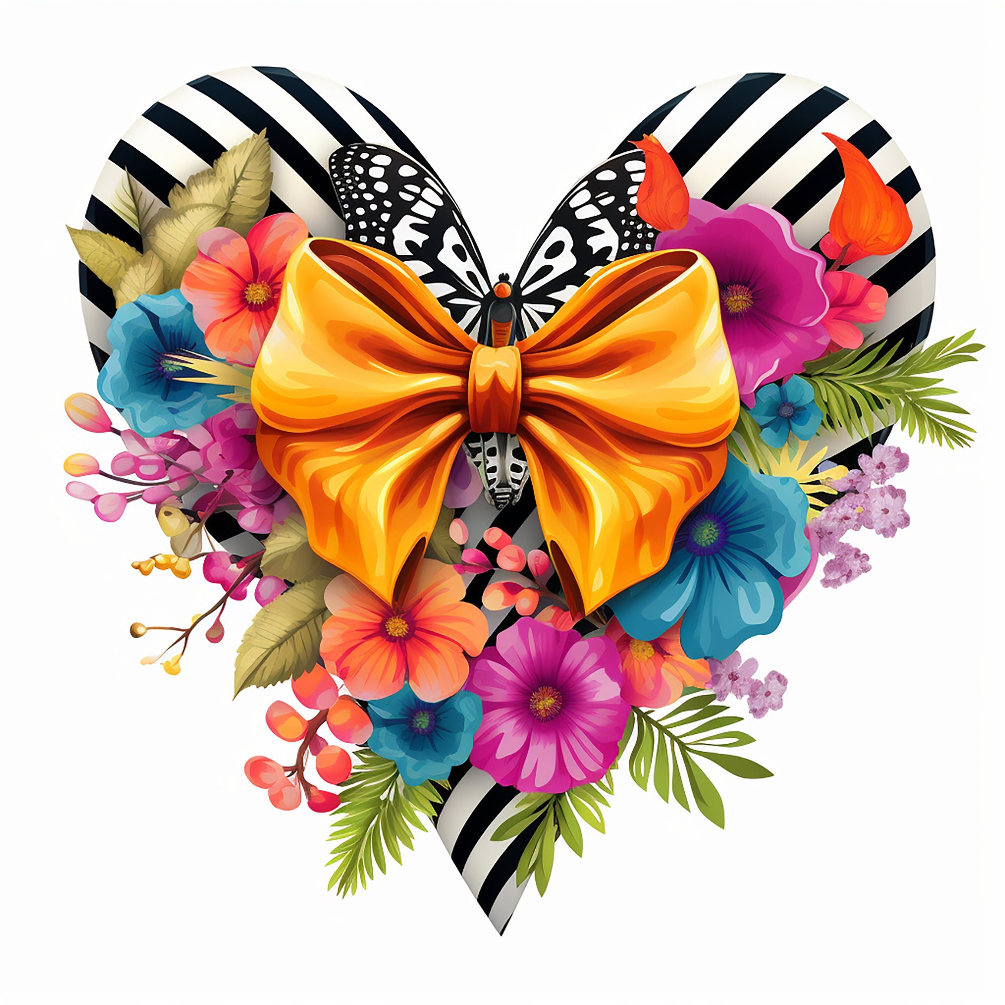 FLORAL Hearts & Bows Clipart Bundle High Quality Png's 300 DPI Digital ...