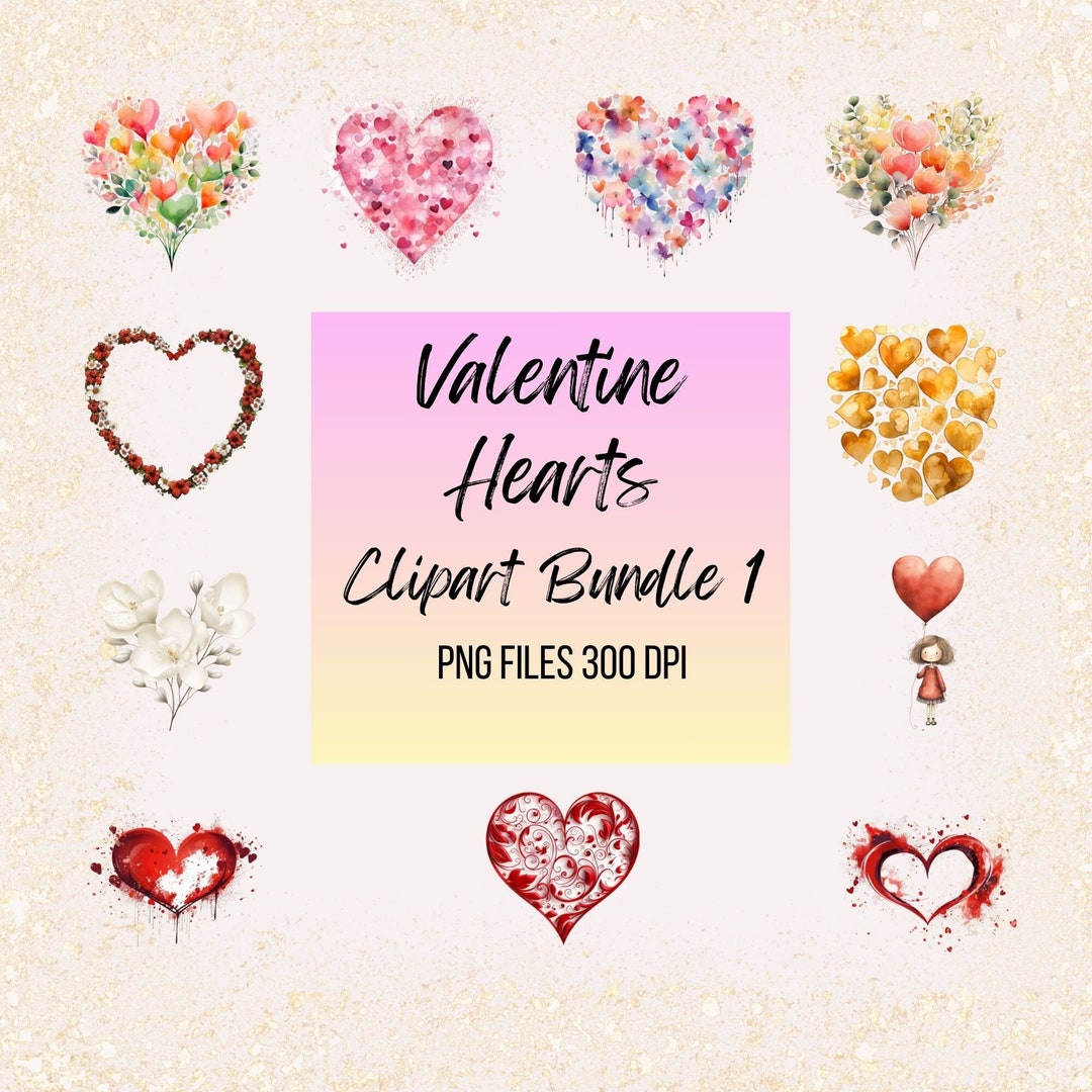 Valentine Hearts Clipart Bundle: Floral PNG Images (digital Download ...