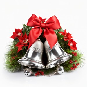 Silver Christmas Bells Clipart Bundle: Holiday Decoration Graphics ...