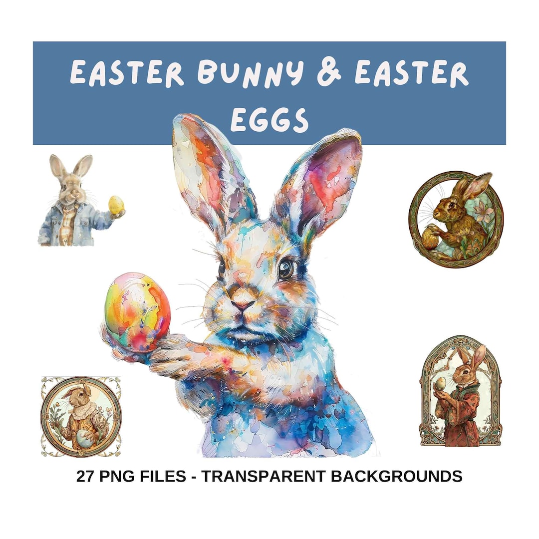 Easter Bunny & Eggs PNG Clipart Bundle: Transparent Background (digital ...