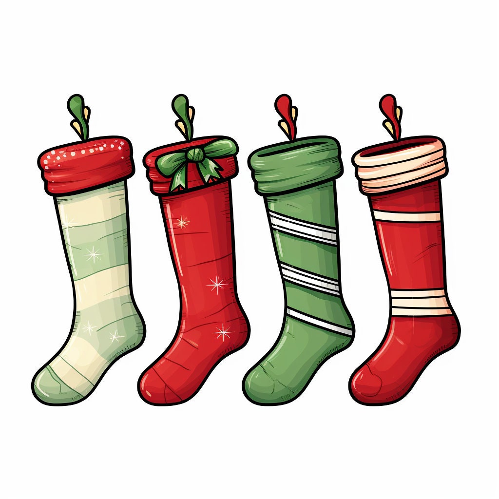 Christmas Stockings Clipart Bundle 6 300 Dpi High Quality Commercial ...