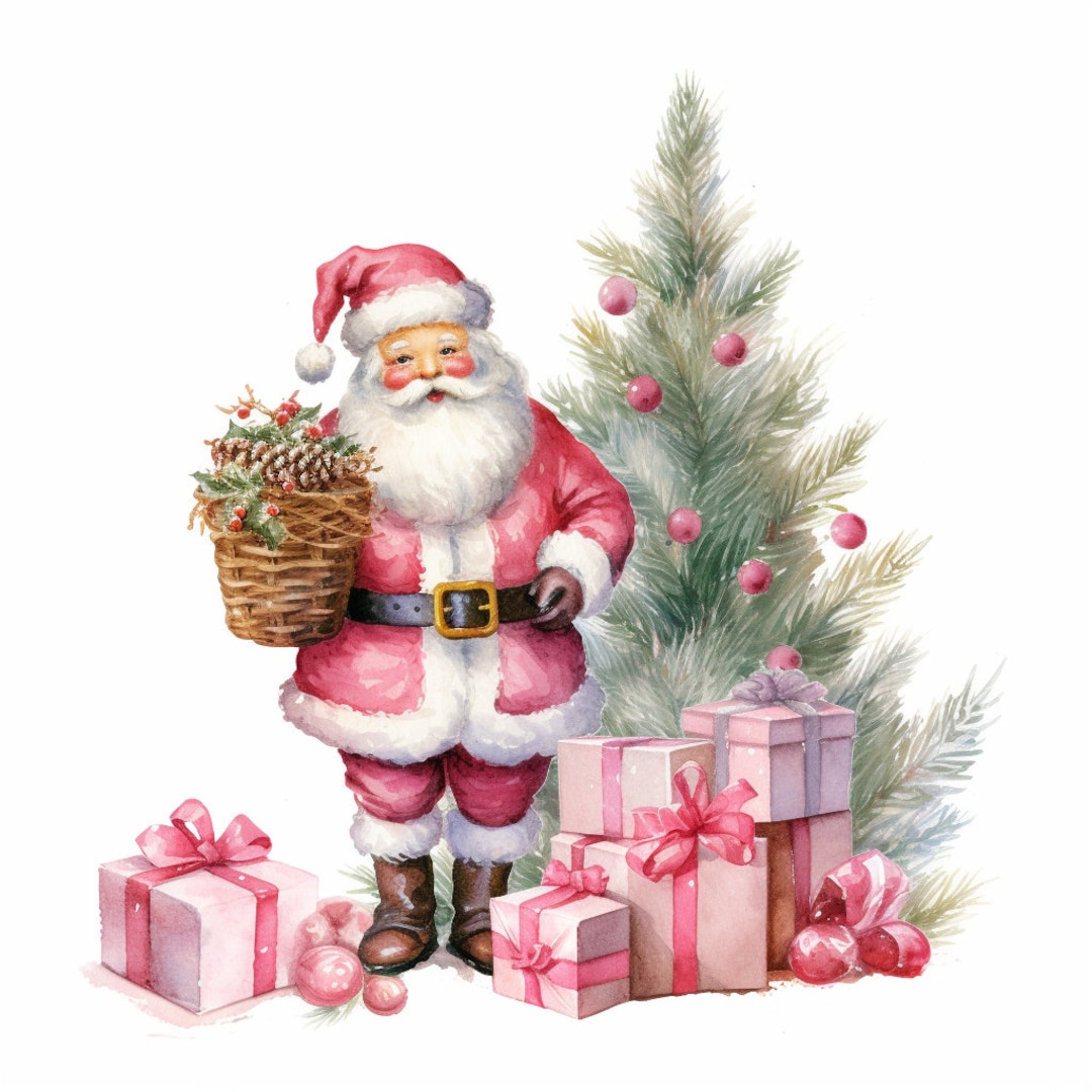 Christmas - Pink Tone SANTA Clipart Bundle 2 | 300 Dpi High Quality ...
