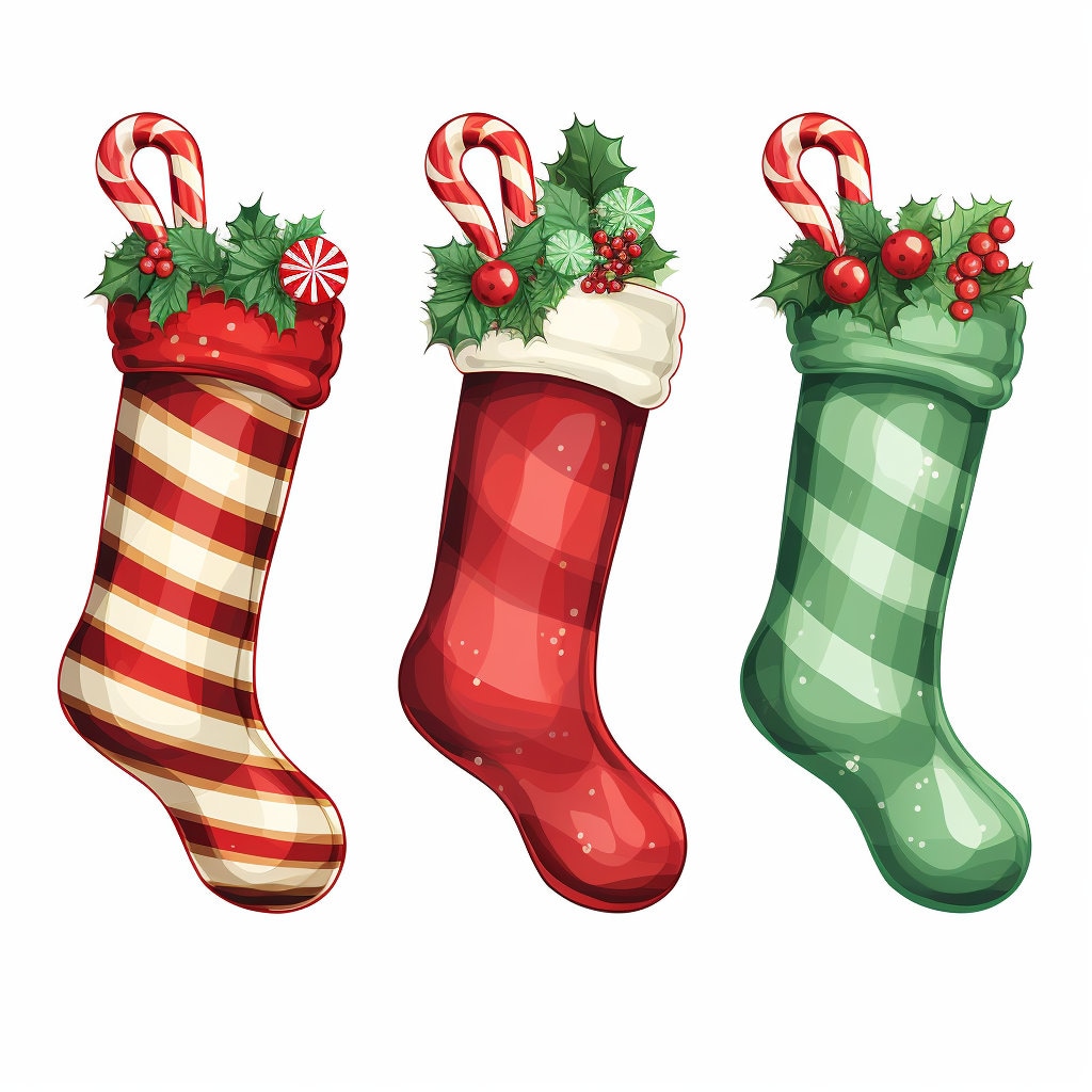 Christmas Stockings Clipart Bundle 6 300 Dpi High Quality Commercial ...