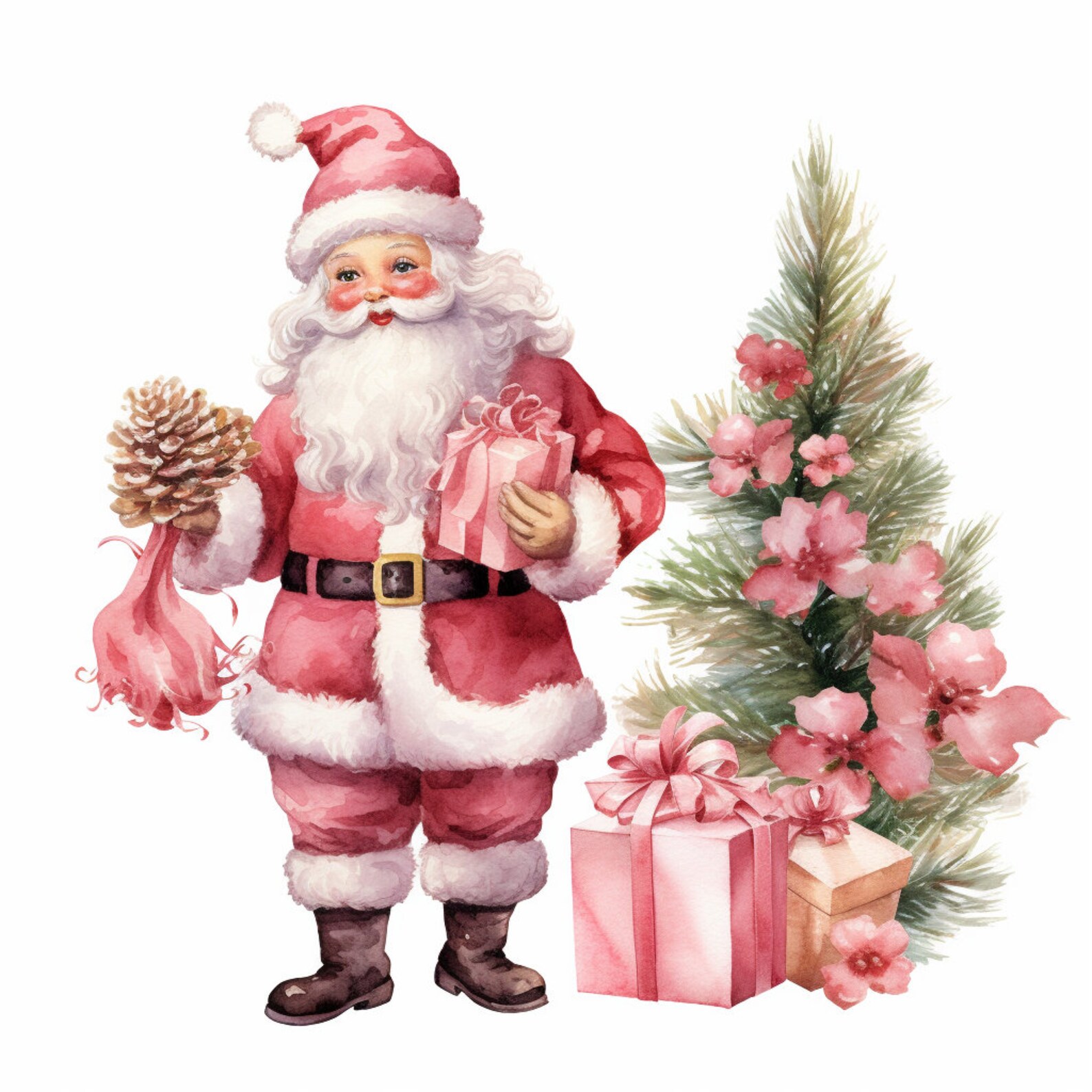 Christmas - Pink Tone SANTA Clipart Bundle 2 | 300 Dpi High Quality ...