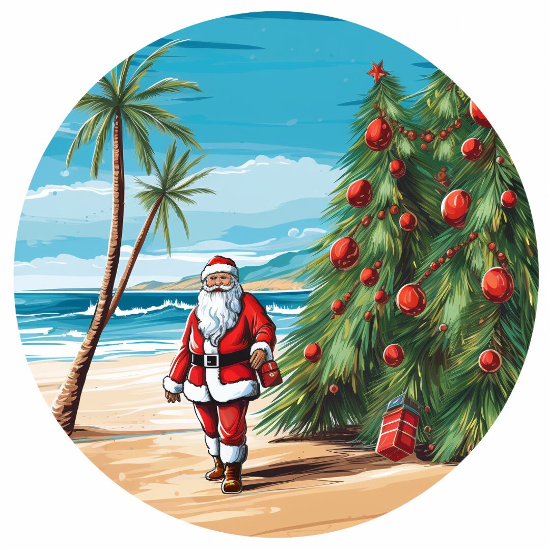 Christmas Beach Clipart Bundle: Santa, Palm Trees (PNG, Commercial Use ...