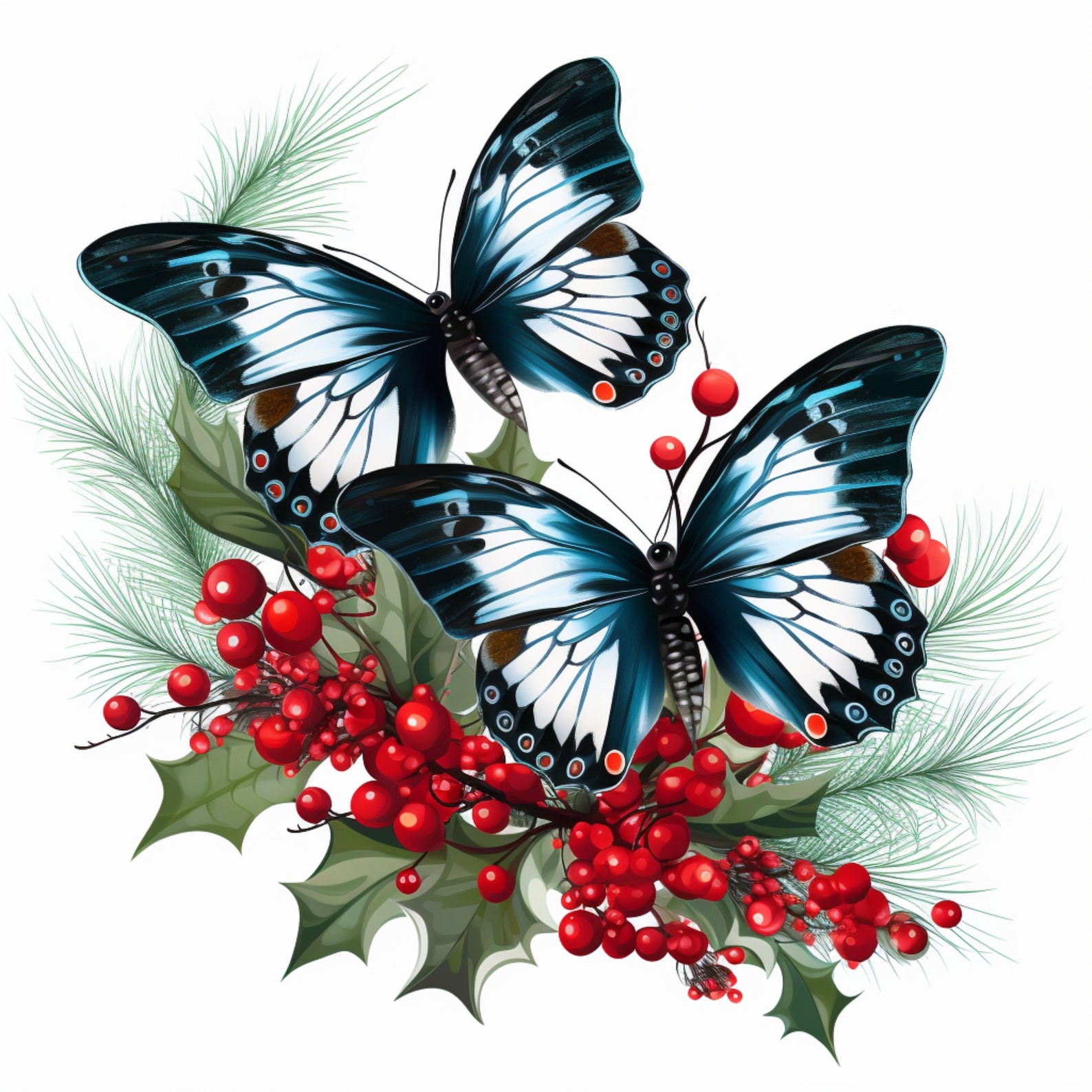 Christmas Butterflies Clipart High Quality Png's 300 DPI Instant ...